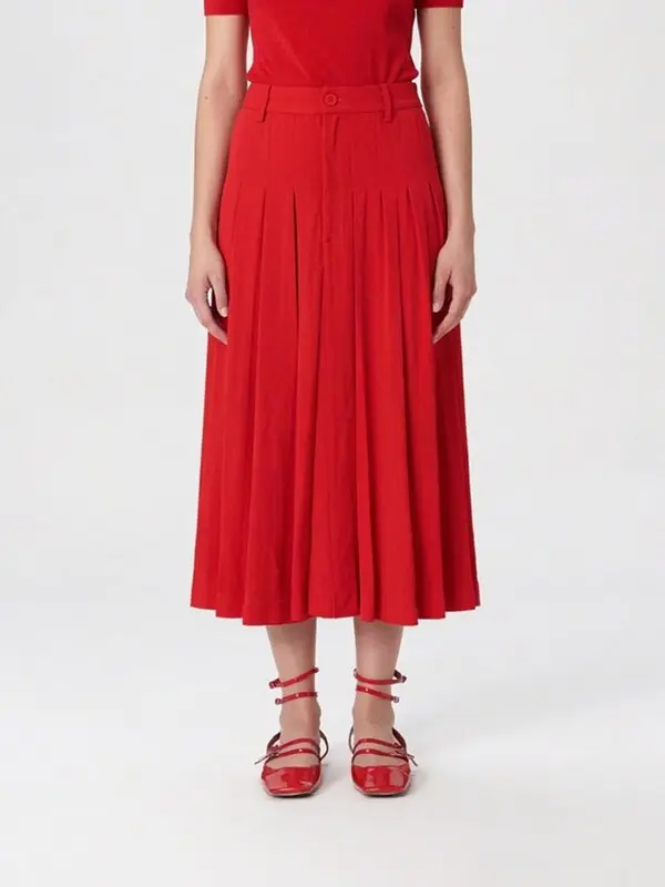 SEMICOUTURE Pleated Viscose And Virgin Wool Blend Midi Skirt - Red