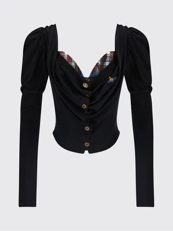 VIVIENNE WESTWOOD Black Sweater With Tartan Detail - Red