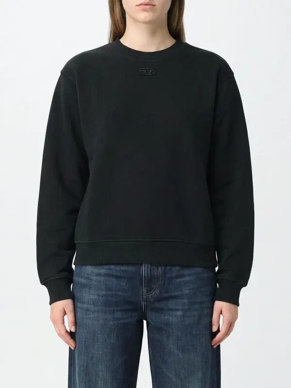 DIESEL® Two-tone Cotton Crewneck Sweatshirt With Embroidered Oval D Logo And Dropped Shoulders - Black