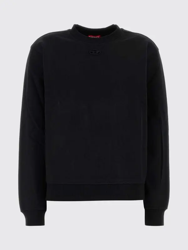 DIESEL® Two-tone Cotton Crewneck Sweatshirt With Embroidered Oval D Logo And Dropped Shoulders - Black