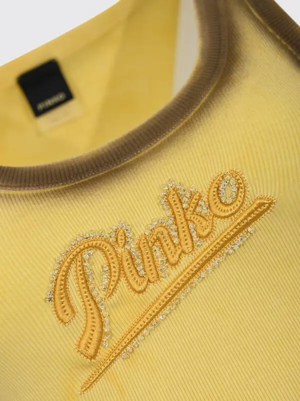 Pinko Stretch Cotton Top With Logo Embellishment - Yellow