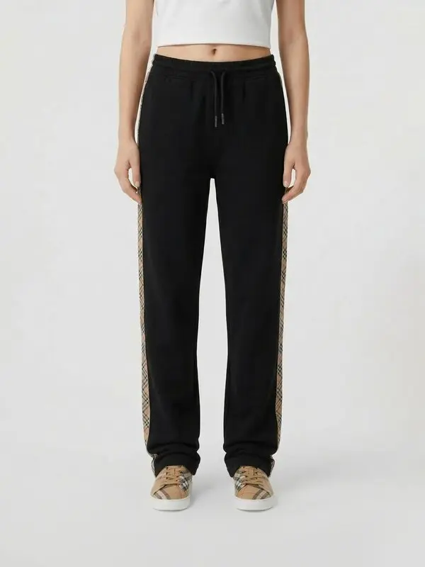 Burberry Cotton Jogging Trousers With Signature Check Side Panels - Black