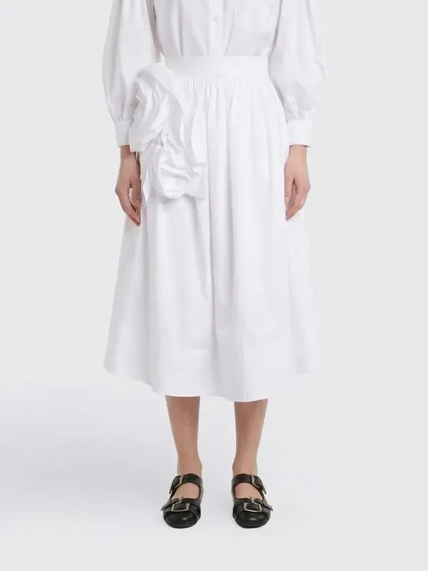 Simone Rocha Cotton Midi Skirt With Maxi Flower Detail - White