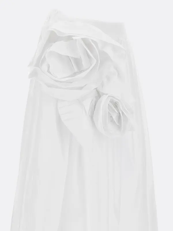 Simone Rocha Cotton Midi Skirt With Maxi Flower Detail - White