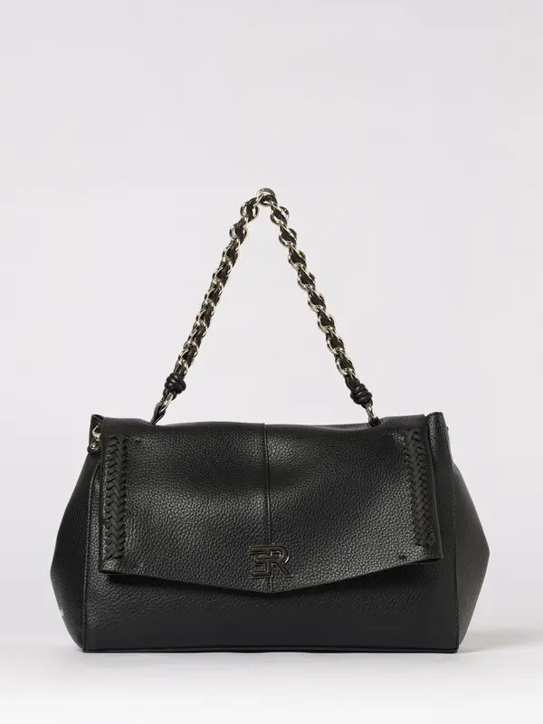 ERMANNO FIRENZE Textured Leather Shoulder Bag With Monogram Detail - Black