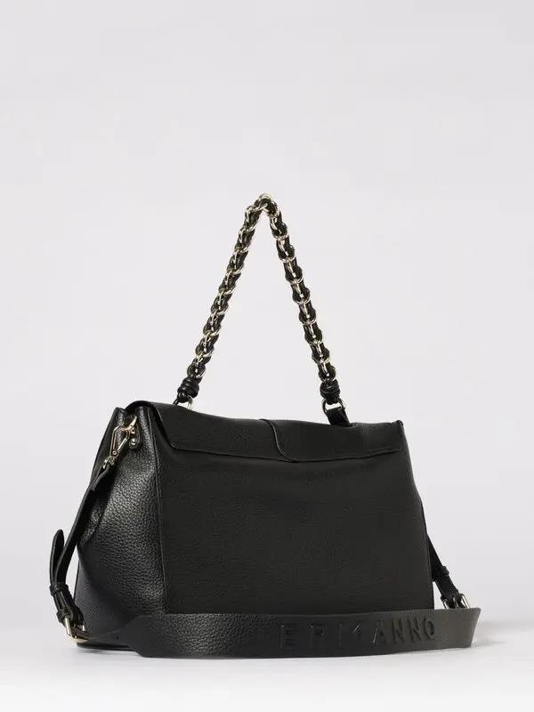 ERMANNO FIRENZE Textured Leather Shoulder Bag With Monogram Detail - Black