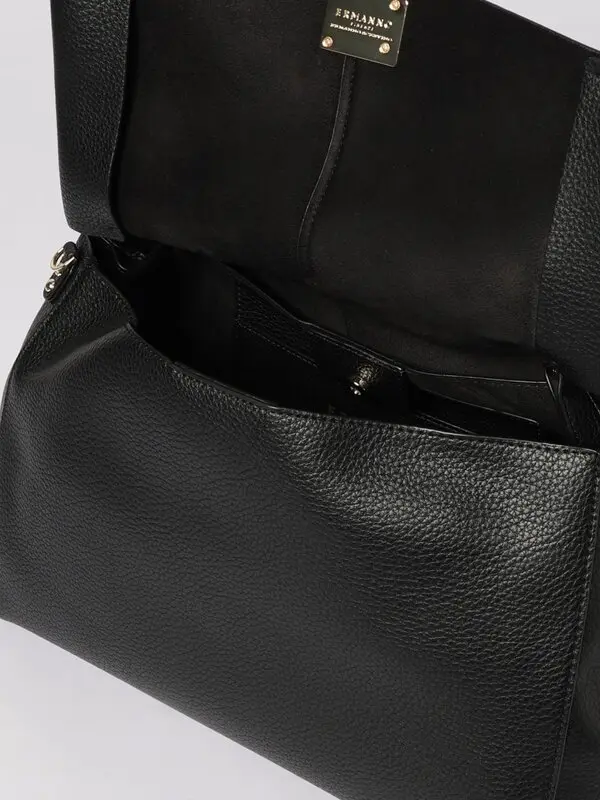 ERMANNO FIRENZE Textured Leather Shoulder Bag With Monogram Detail - Black
