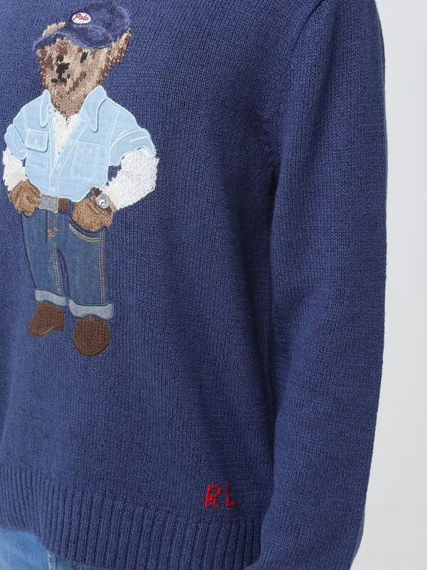 Polo Ralph Lauren Cotton Crew Neck Pullover With Teddy Bear Print - Blue
