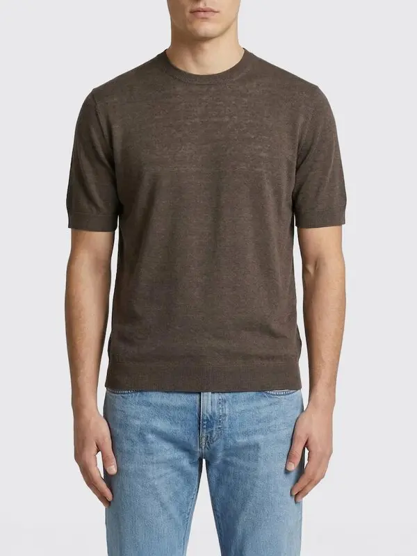 ZANONE Crew Neck Short Sleeve Pullover In Linen And Cotton Blend - Grey