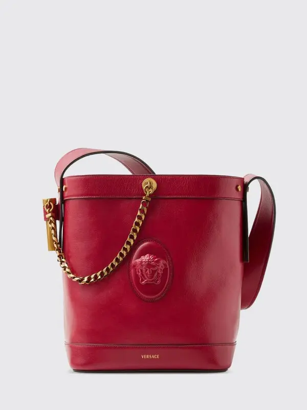Versace Leather Pivot Bucket Bag - Red