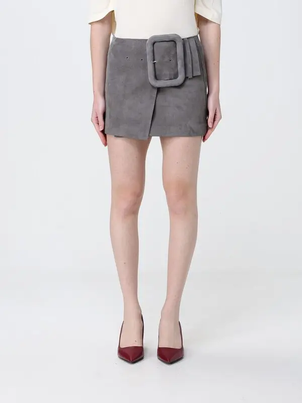 AMI Paris Suede Mini Skirt With Maxi Buckle - Grey
