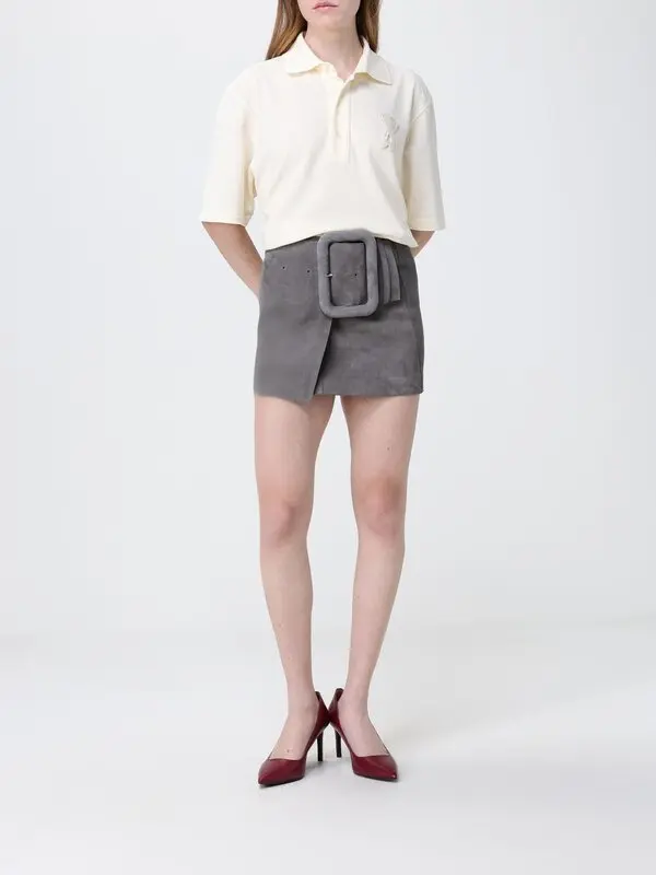 AMI Paris Suede Mini Skirt With Maxi Buckle - Grey