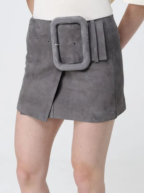 AMI Paris Suede Mini Skirt With Maxi Buckle - Grey