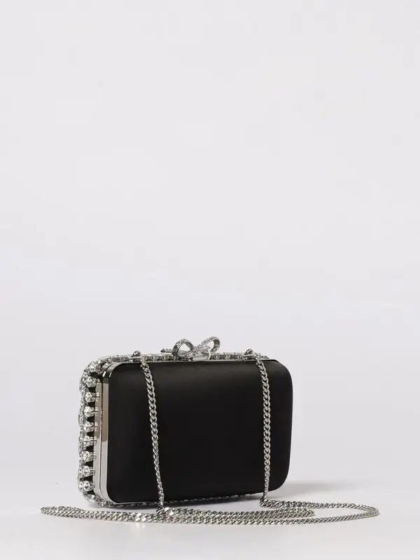 SELF-PORTRAIT Embellished Satin Clutch With Rhinestones And Bow Appliqu