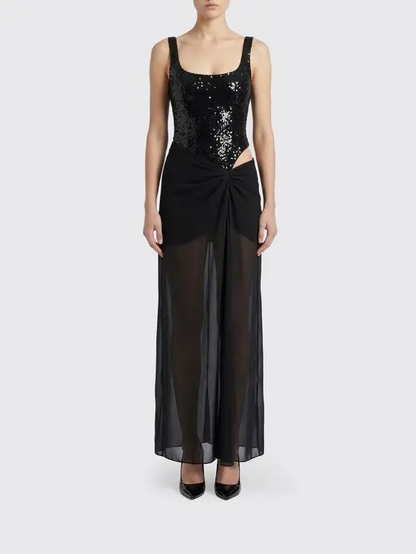 Patrizia Pepe Sequined Square Neck Maxi Dress With Draped Skirt
