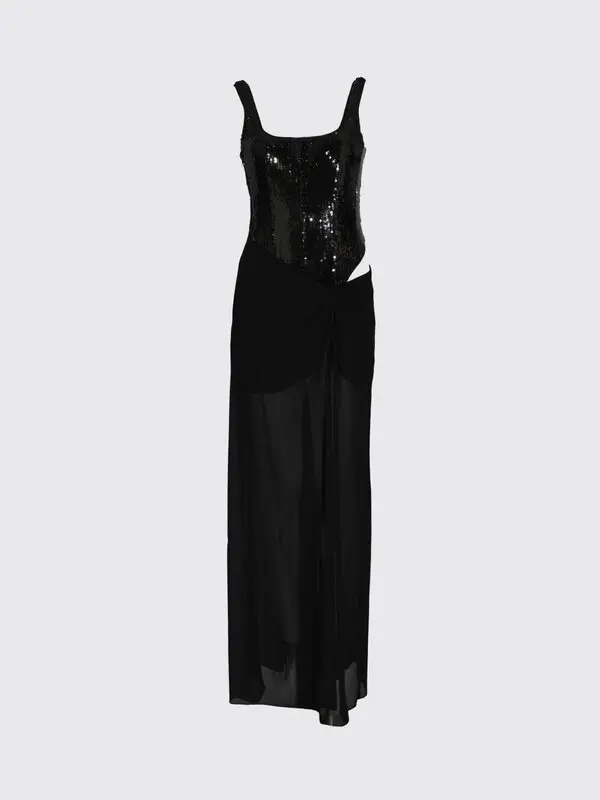 Patrizia Pepe Sequined Square Neck Maxi Dress With Draped Skirt