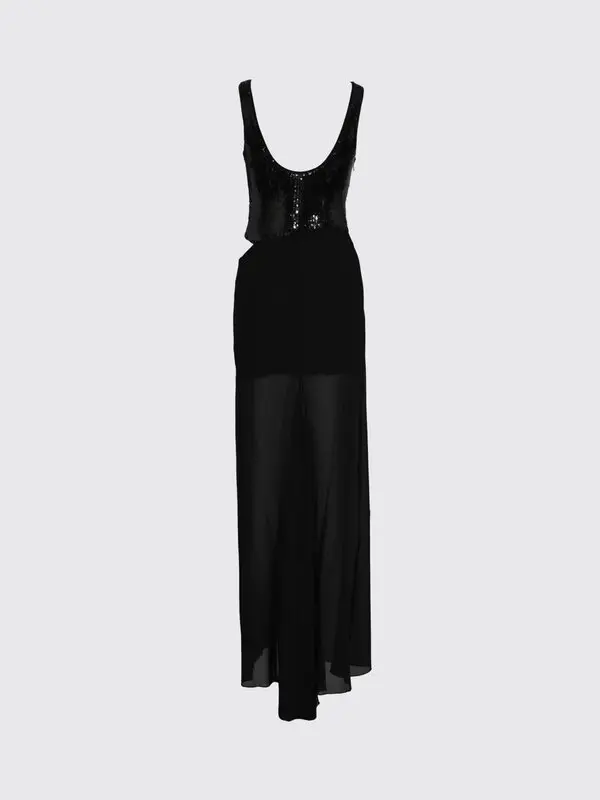 Patrizia Pepe Sequined Square Neck Maxi Dress With Draped Skirt