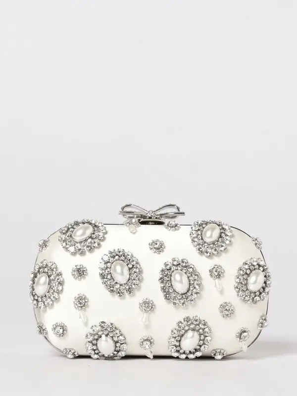 SELF-PORTRAIT Embellished Satin Clutch - Beige