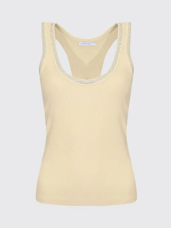 Patrizia Pepe Cotton Blend Tank Top With Rhinestone Embellishments - Ivory