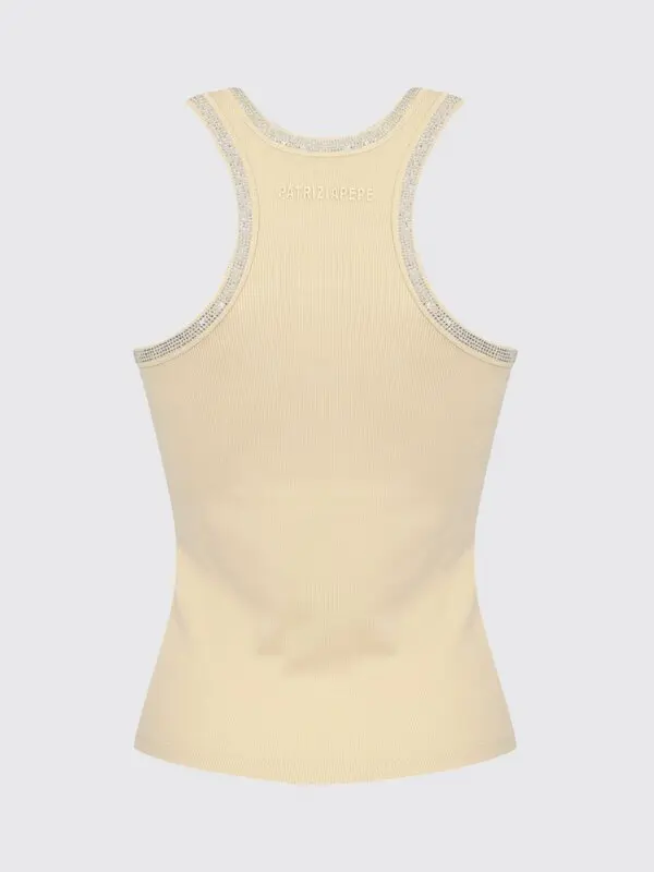 Patrizia Pepe Cotton Blend Tank Top With Rhinestone Embellishments - Ivory