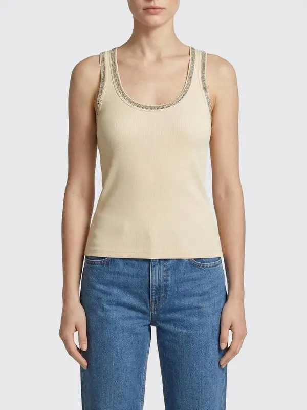Patrizia Pepe Cotton Blend Tank Top With Rhinestone Embellishments - Ivory