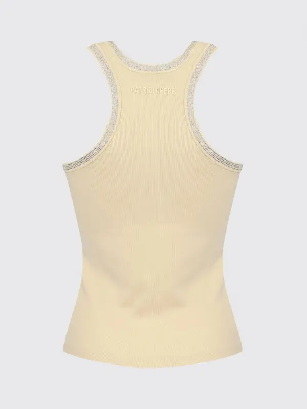 Patrizia Pepe Cotton Blend Tank Top With Rhinestone Embellishments - Ivory