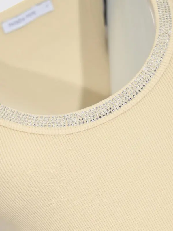 Patrizia Pepe Cotton Blend Tank Top With Rhinestone Embellishments - Ivory