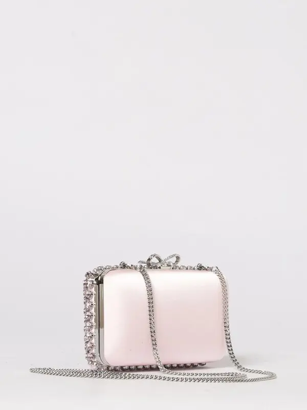 SELF-PORTRAIT Satin Clutch With Rhinestones And Bow Detail