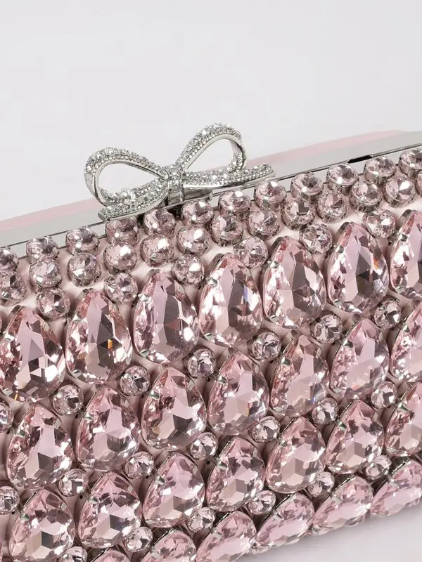 SELF-PORTRAIT Satin Clutch With Rhinestones And Bow Detail