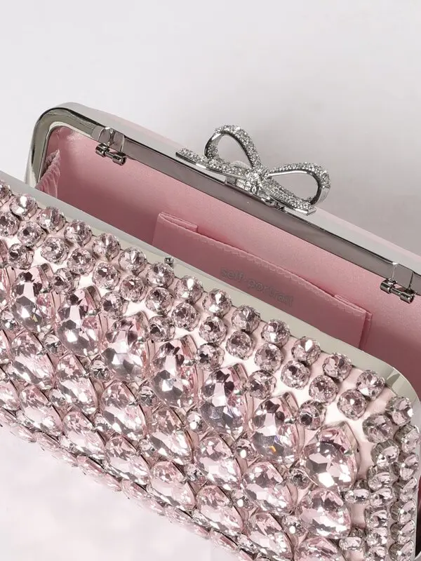 SELF-PORTRAIT Satin Clutch With Rhinestones And Bow Detail
