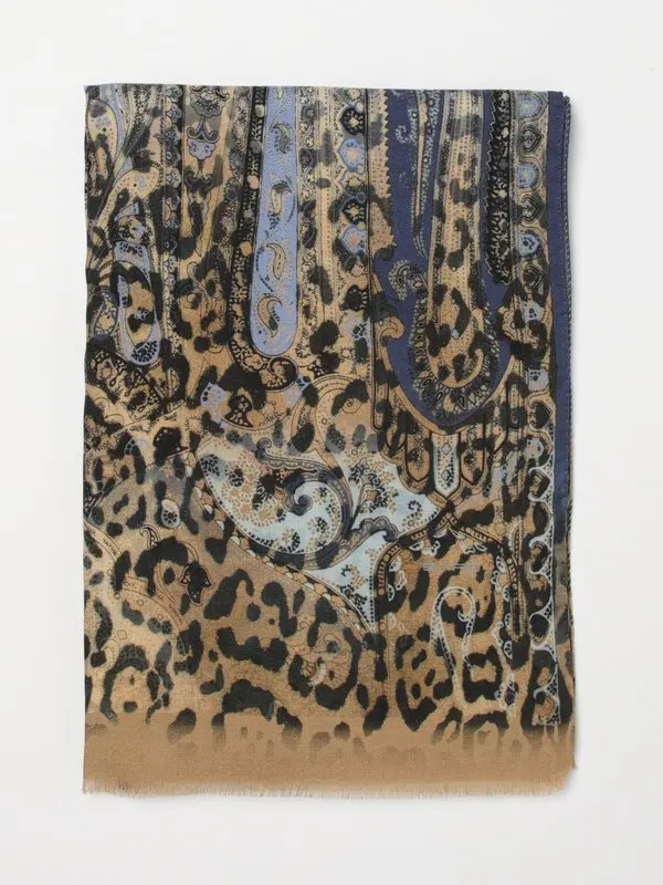 Etro Paisley Animal Print Cotton Scarf - Blue