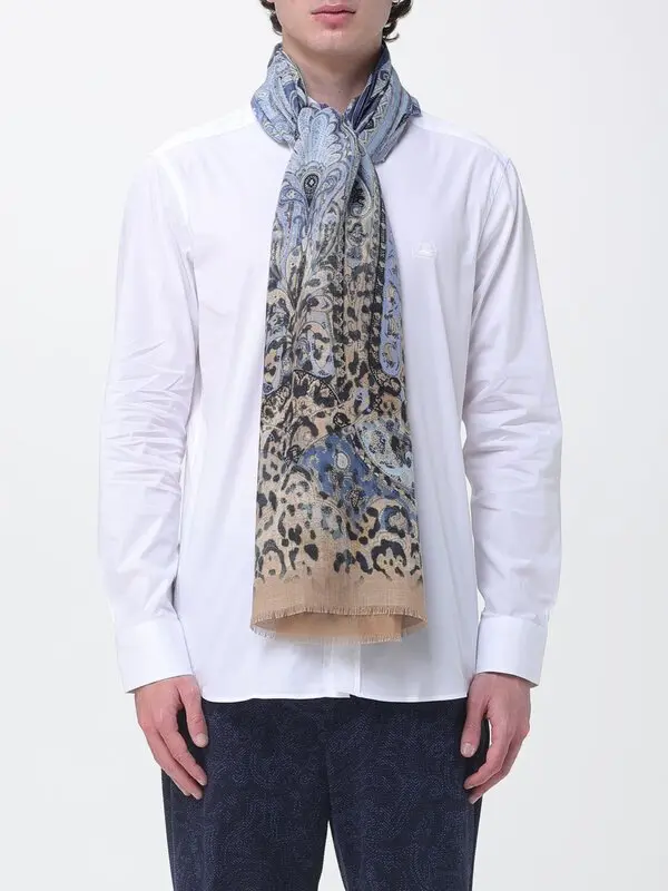 Etro Paisley Animal Print Cotton Scarf - Blue