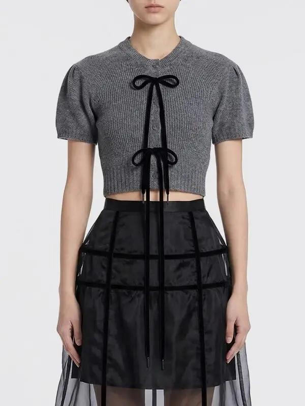 Simone Rocha Ribbed Cropped Sweater With Bow Detail - Grey