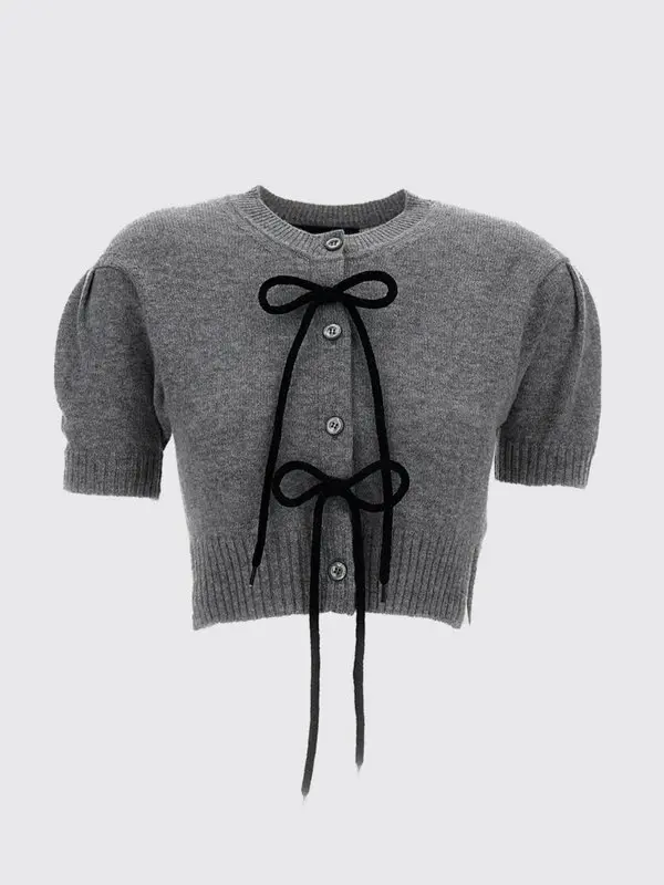Simone Rocha Ribbed Cropped Sweater With Bow Detail - Grey