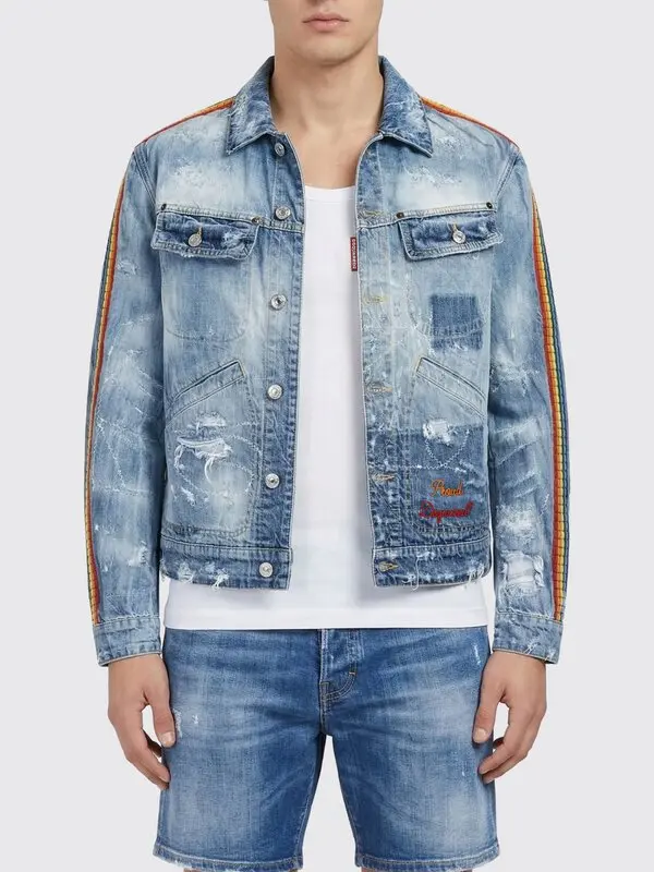 Dsquared2 Bleached Denim Jacket With Embroidered Logo - Blue