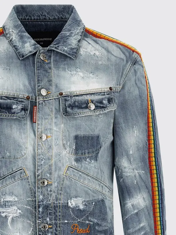Dsquared2 Bleached Denim Jacket With Embroidered Logo