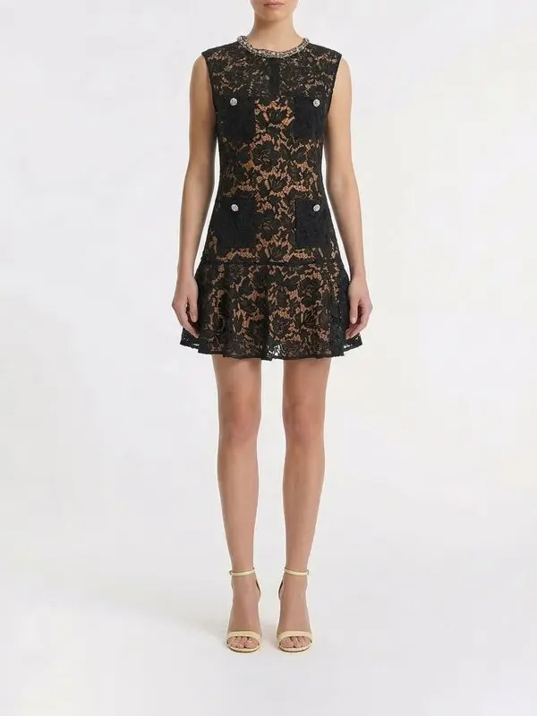 SELF-PORTRAIT Viscose Mini Dress With Rhinestones - Black