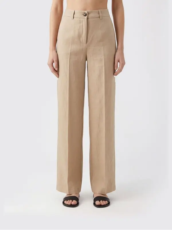 Pinko Linen Blend Wide Leg Palazzo Trousers - Beige