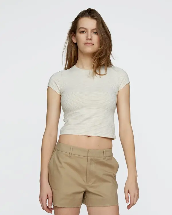 ATM Anthony Thomas Melillo Striped Stretch Cotton Cropped T-shirt - Macadamia Multi