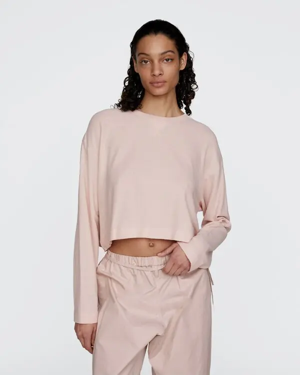 ATM Anthony Thomas Melillo Pima Cotton Pique Cropped Boxy T-shirt - Faded Rose