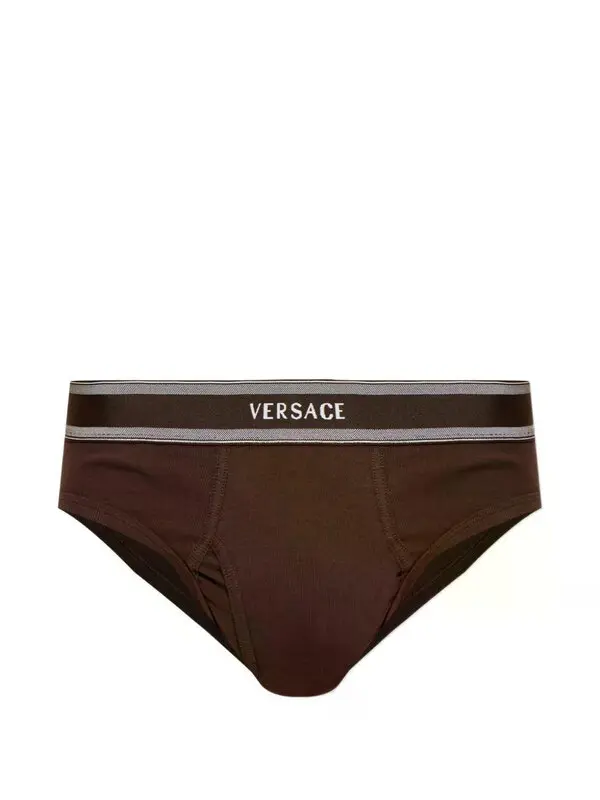 Versace Logo Waistband Briefs - Brown