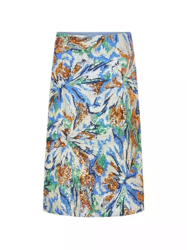 Rabanne Floral-print Sequin-embellished Midi Skirt - Blue