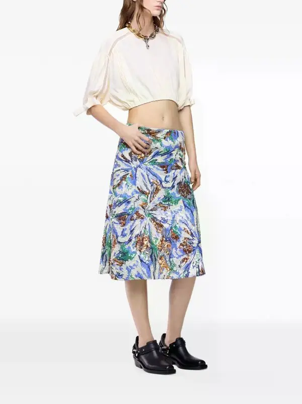 Rabanne Floral-print Sequin-embellished Midi Skirt