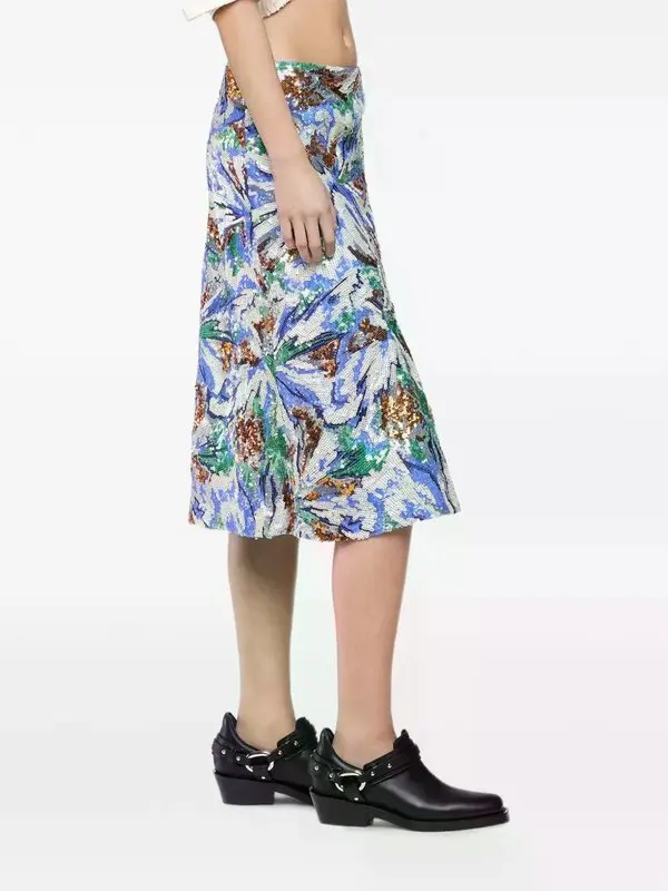 Rabanne Floral-print Sequin-embellished Midi Skirt