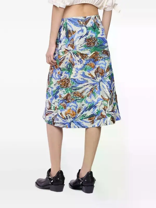 Rabanne Floral-print Sequin-embellished Midi Skirt