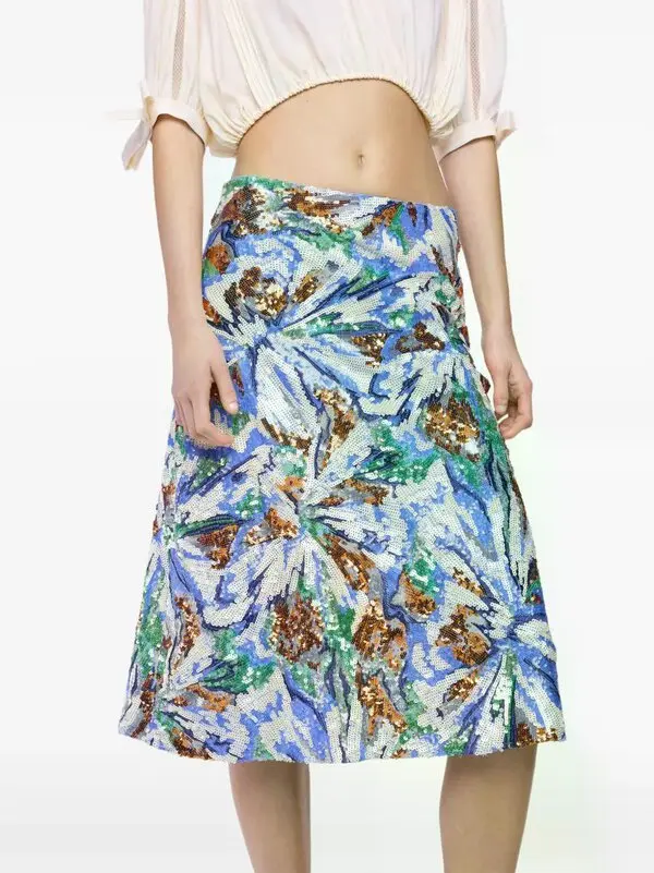 Rabanne Floral-print Sequin-embellished Midi Skirt