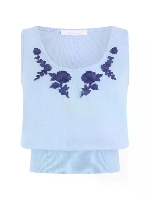 Rabanne Floral-embroidery Tank Top - Blue