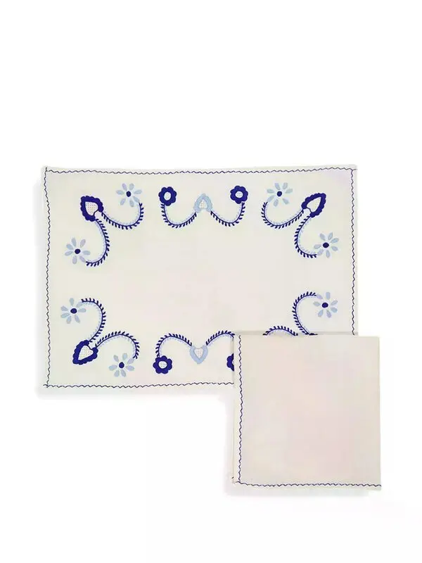 HOUSE OF CAPRICORN Floral-embroidered Placemat Set - Neutrals