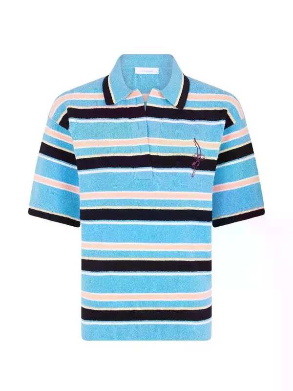 Rabanne Striped Embroidered Polo Top