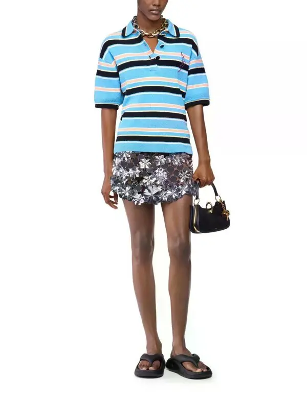 Rabanne Striped Embroidered Polo Top